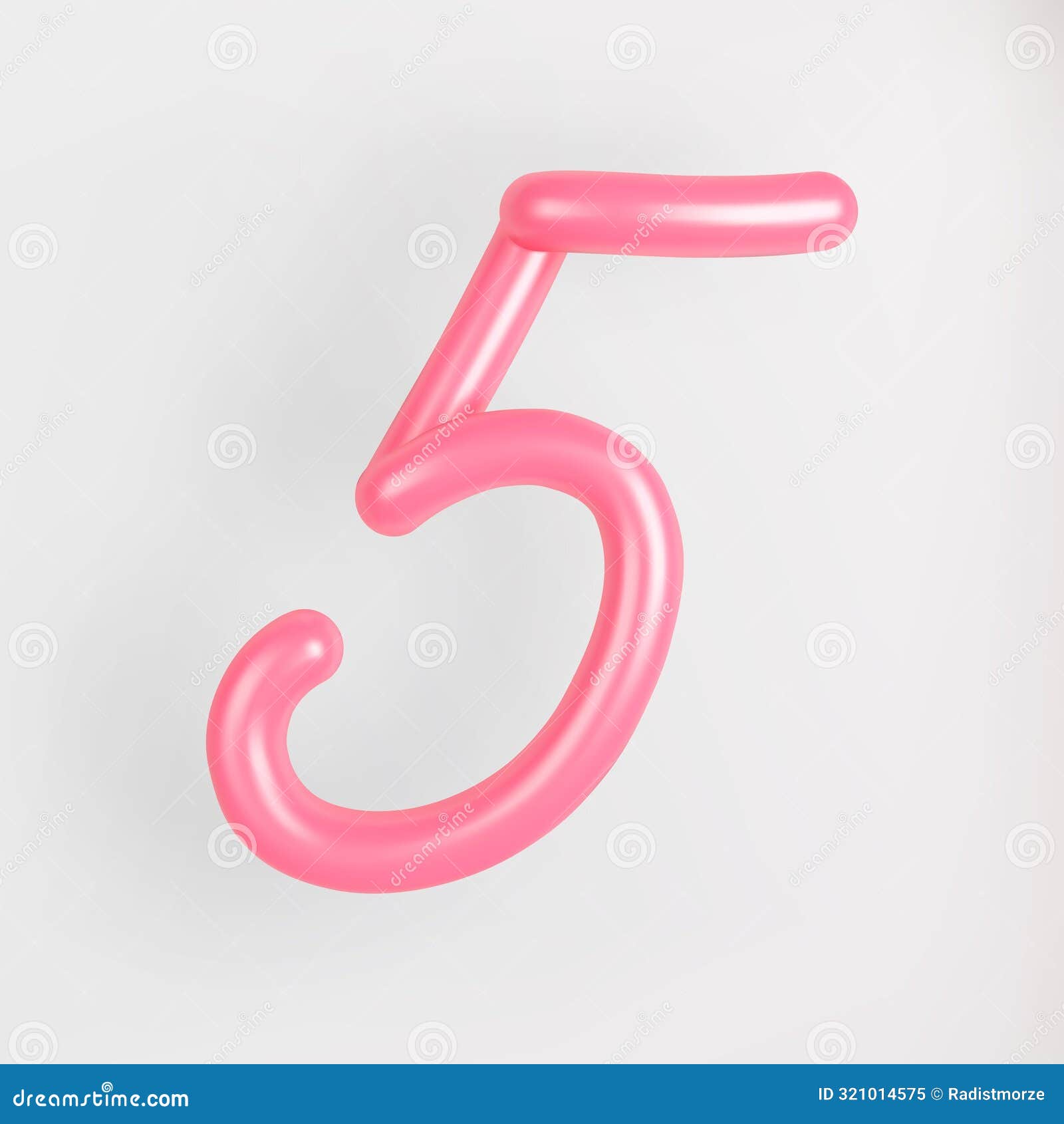 3D Pink Script Number 5 on Light Background. Cute Cursive Bubble ...