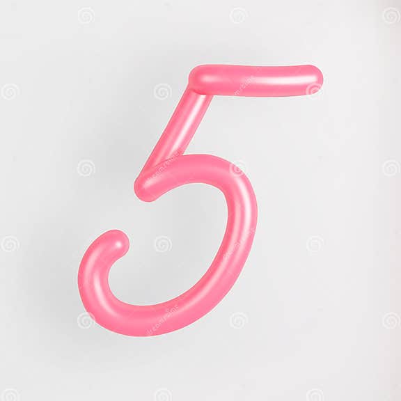 3D Pink Script Number 5 on Light Background. Cute Cursive Bubble ...