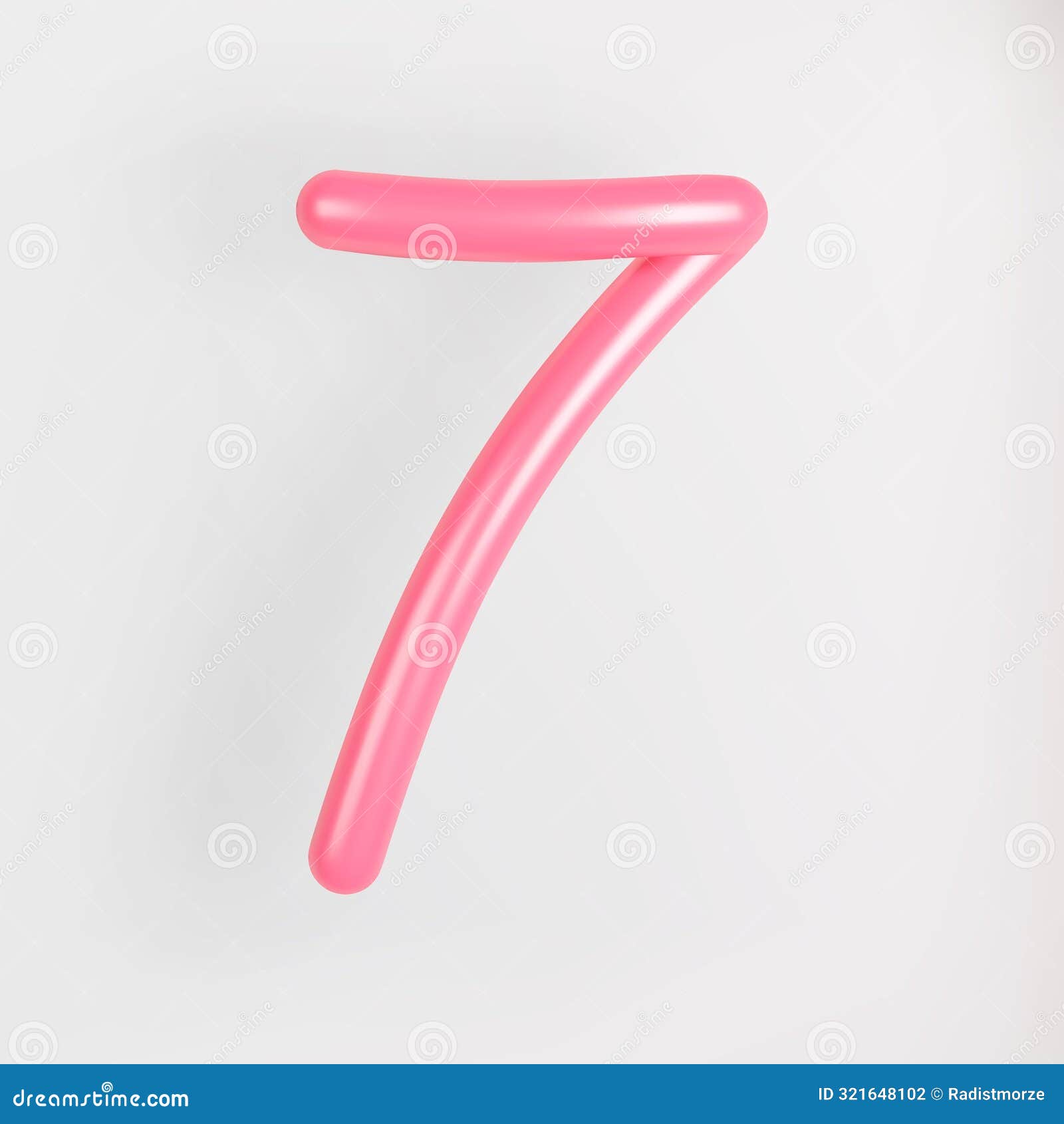 3D Pink Script Number 7 on Light Background. Cute Cursive Bubble ...