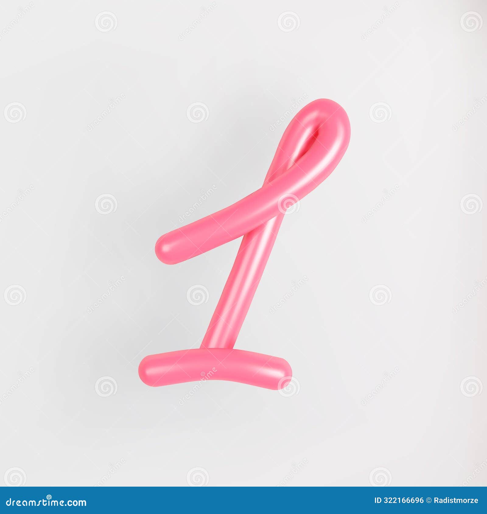 3D Pink Script Number 1 on Light Background. Cute Cursive Bubble ...