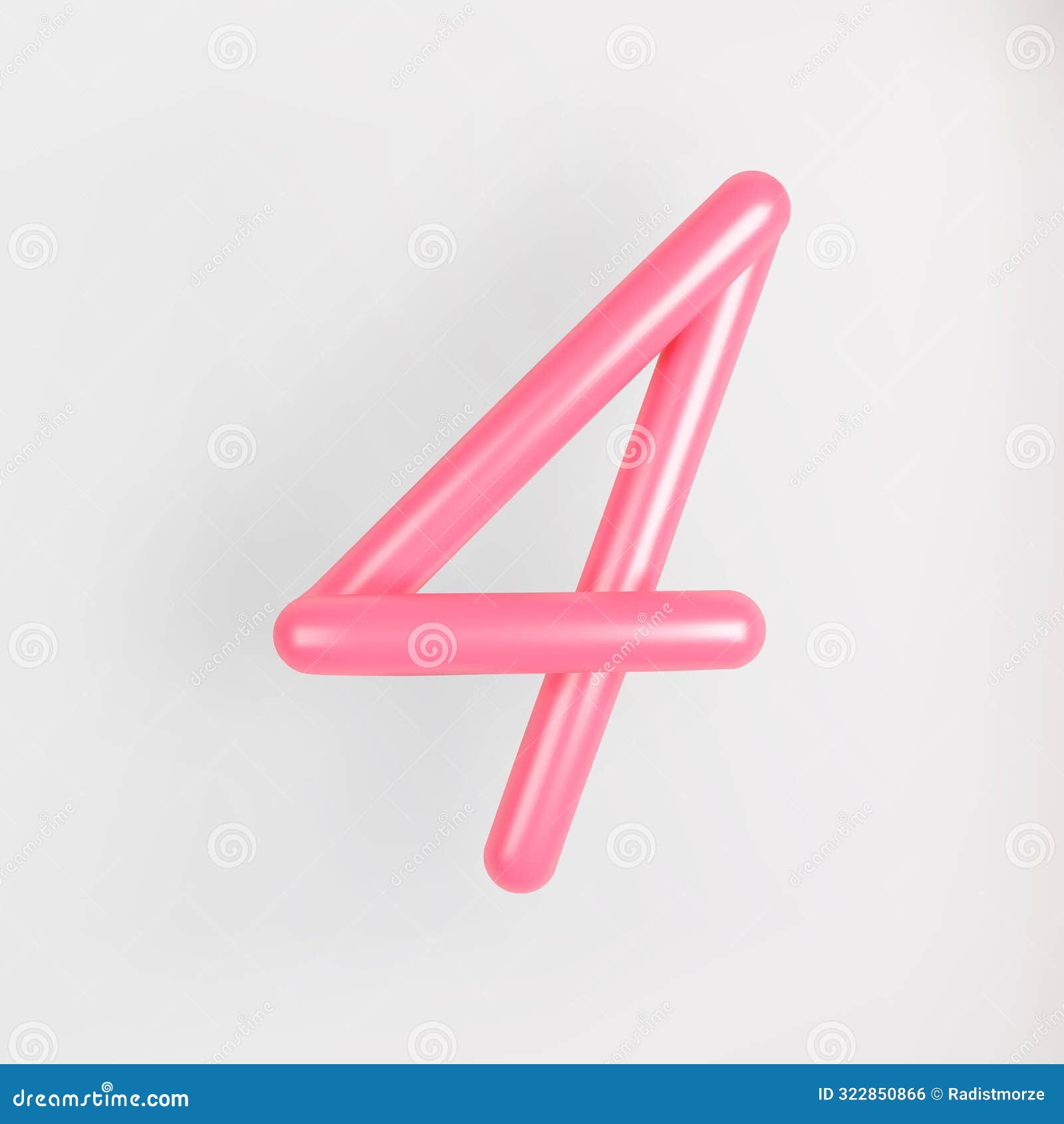 3D Pink Script Number 4 on Light Background. Cute Cursive Bubble ...