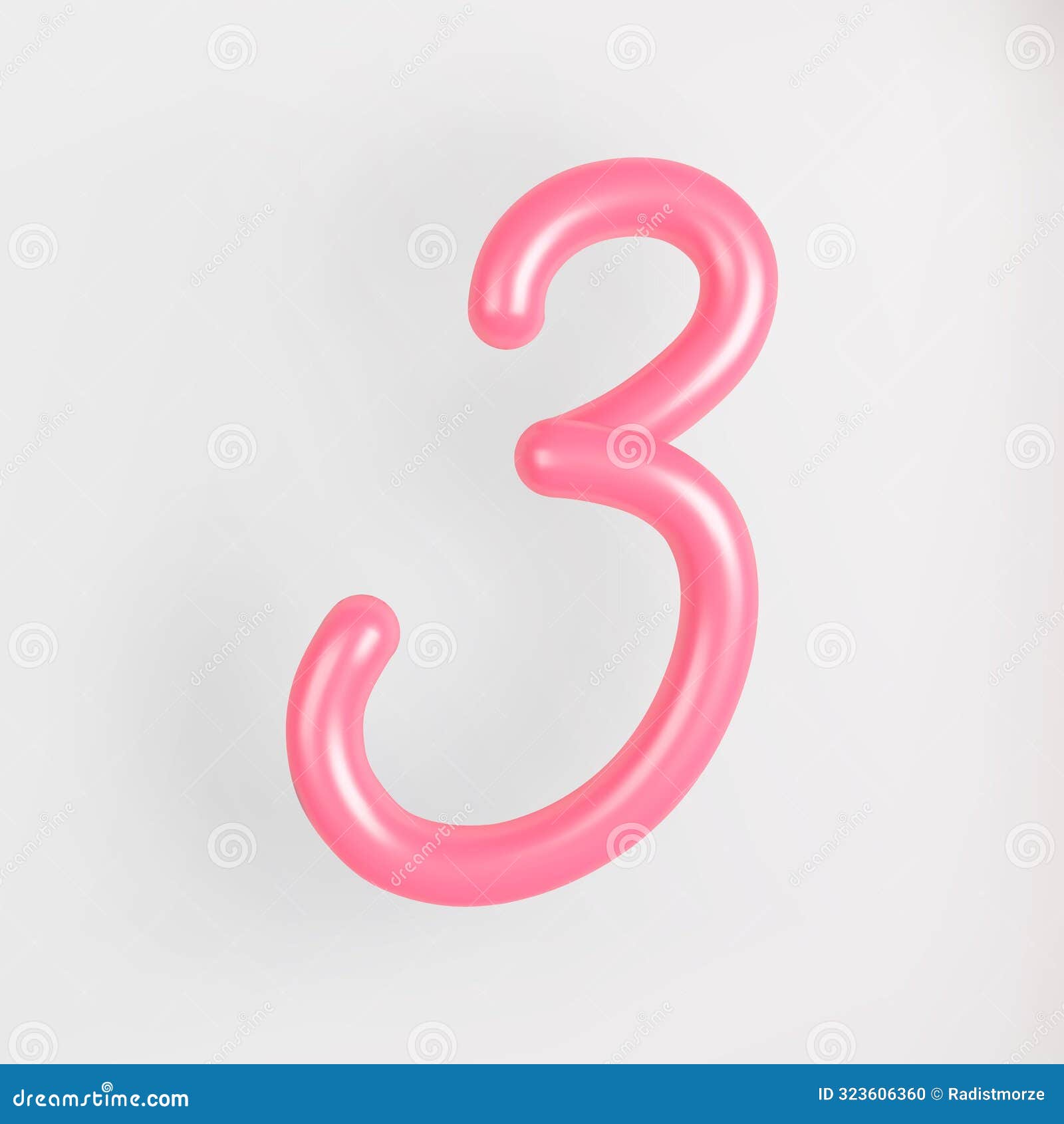 3D Pink Script Number 3 on Light Background. Cute Cursive Bubble ...