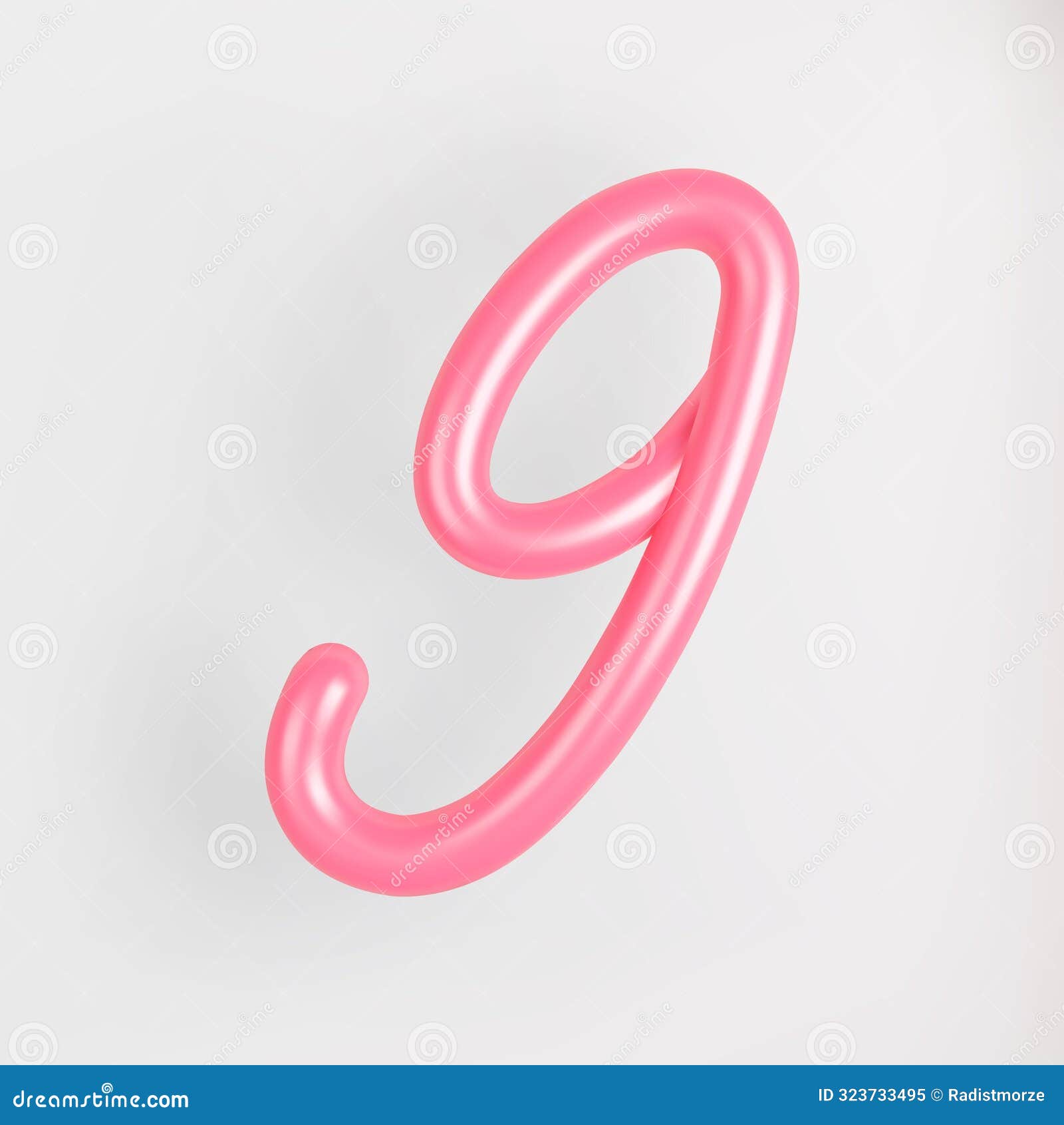 3D Pink Script Number 9 on Light Background. Cute Cursive Bubble ...