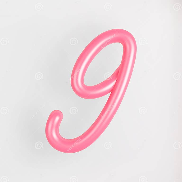 3D Pink Script Number 9 on Light Background. Cute Cursive Bubble ...
