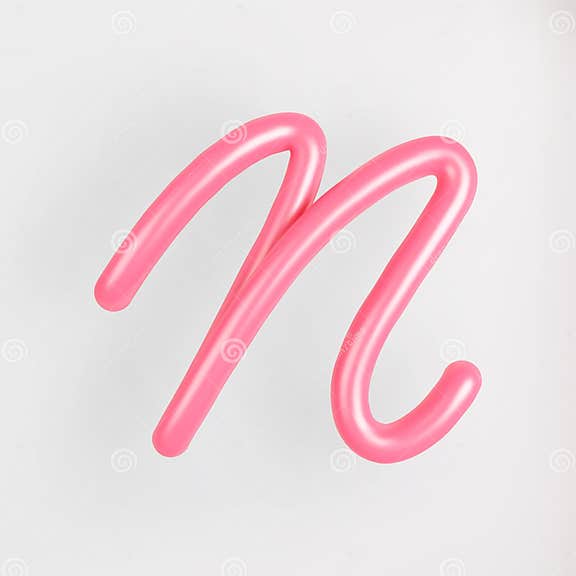 3D Pink Script Uppercase Letter N on Light Background. Cute Cursive ...