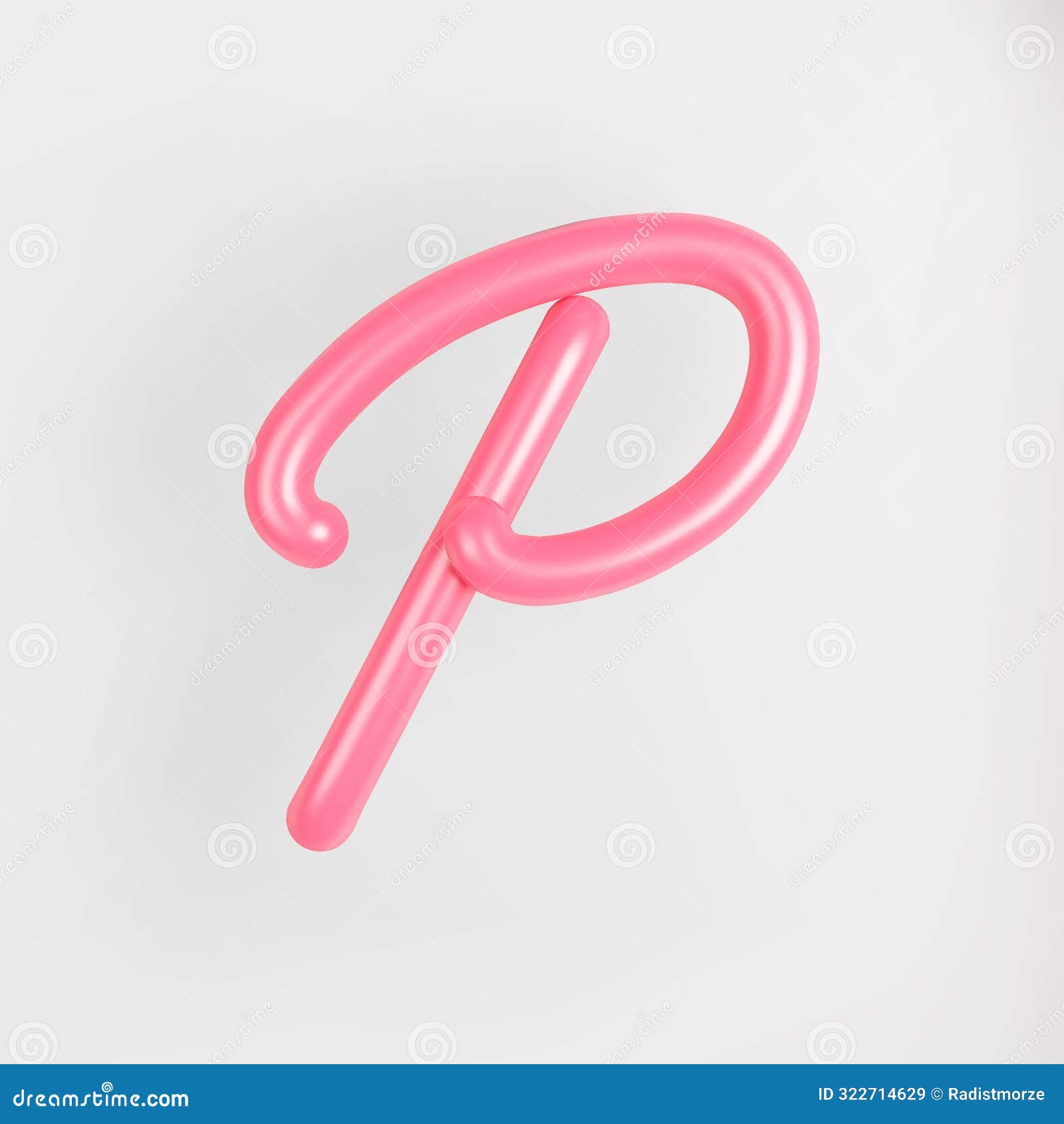 3D Pink Script Uppercase Letter P on Light Background. Cute Cursive ...