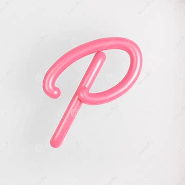 3D Pink Script Uppercase Letter P on Light Background. Cute Cursive ...