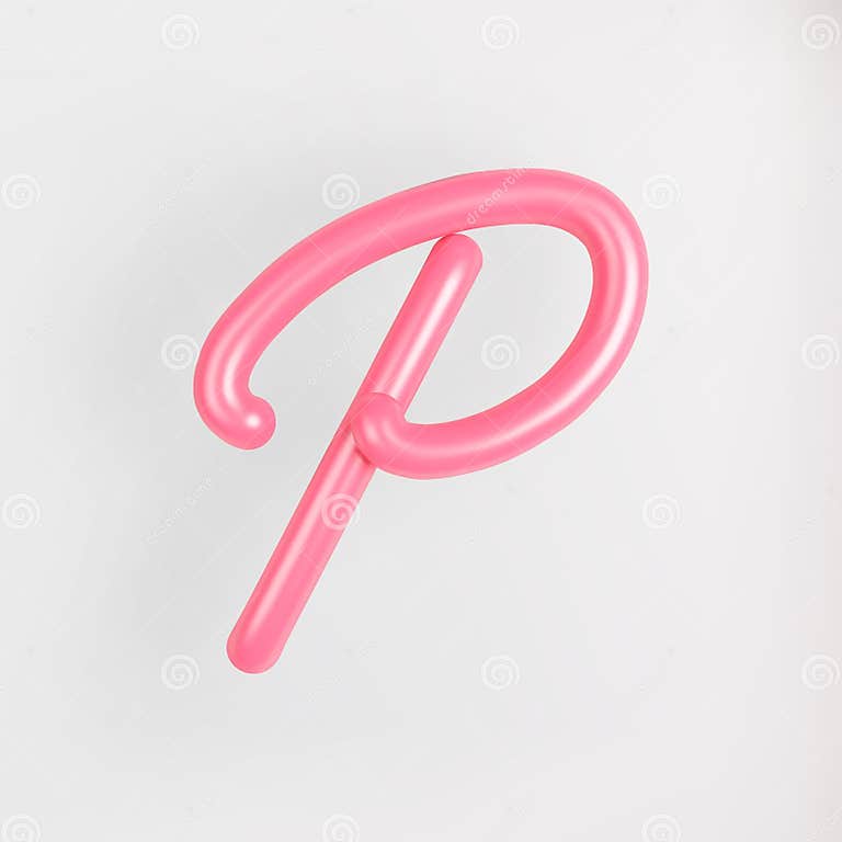3D Pink Script Uppercase Letter P on Light Background. Cute Cursive ...