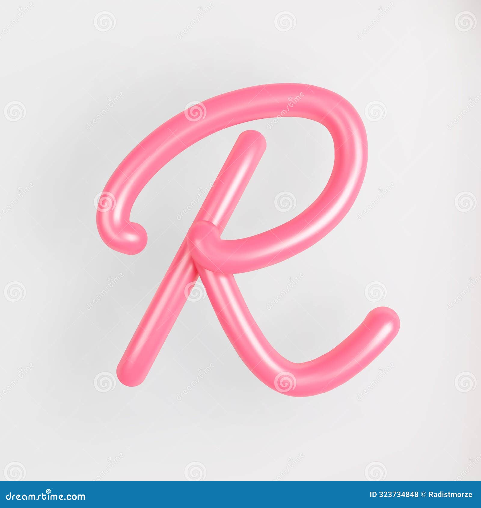 3D Pink Script Uppercase Letter R on Light Background. Cute Cursive ...