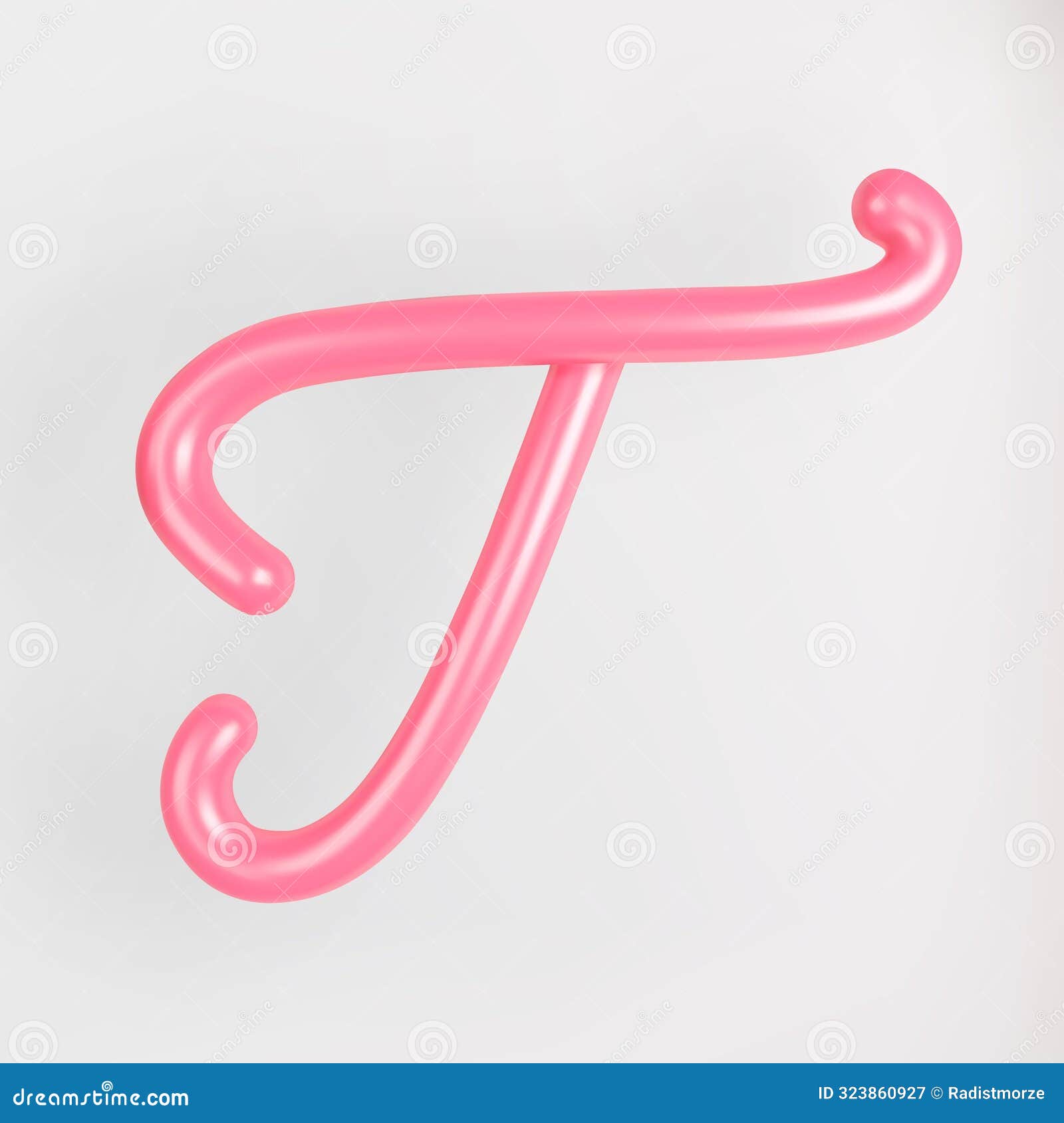 3D Pink Script Uppercase Letter T on Light Background. Cute Cursive ...