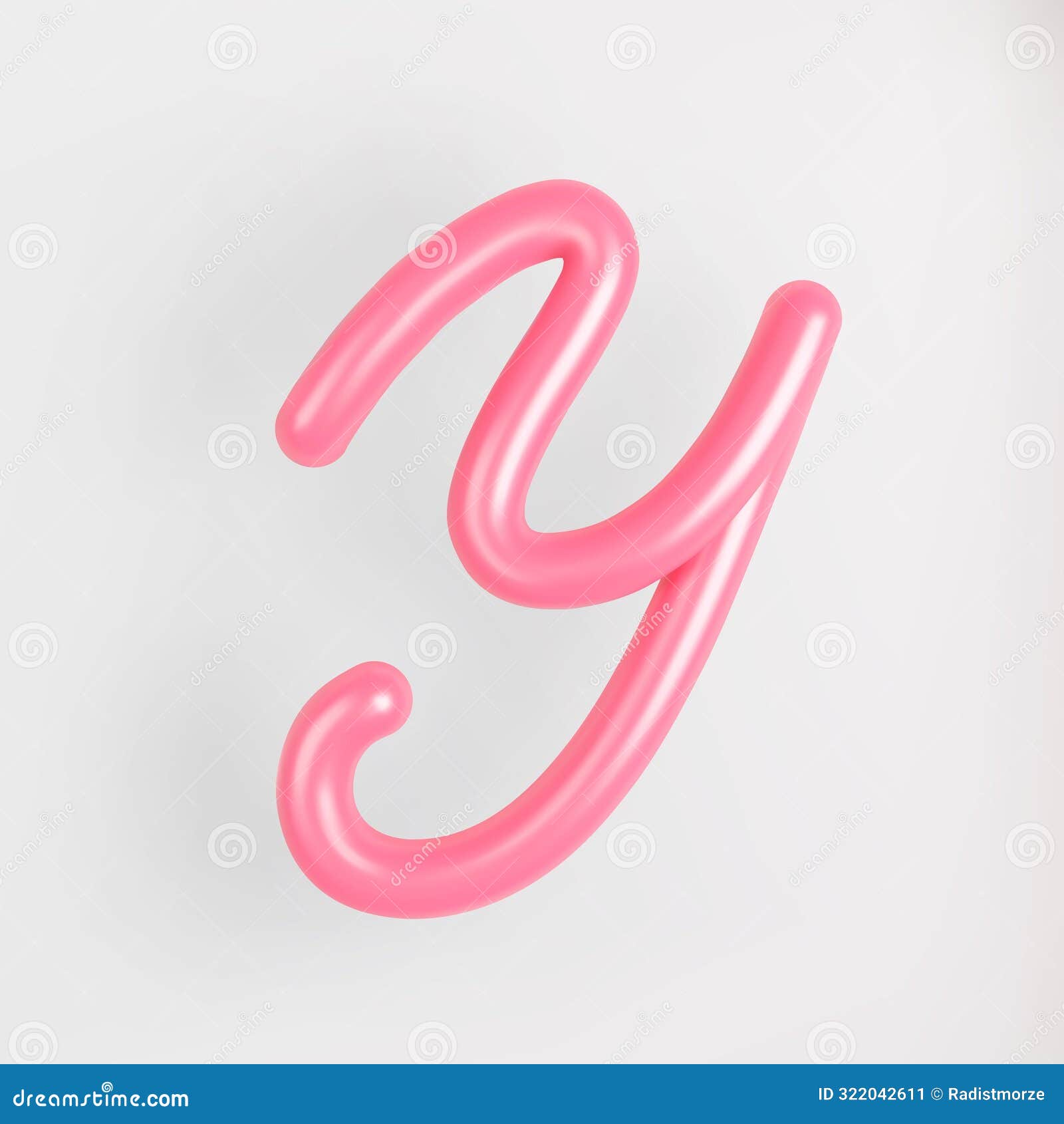 3D Pink Script Uppercase Letter Y on Light Background. Cute Cursive ...