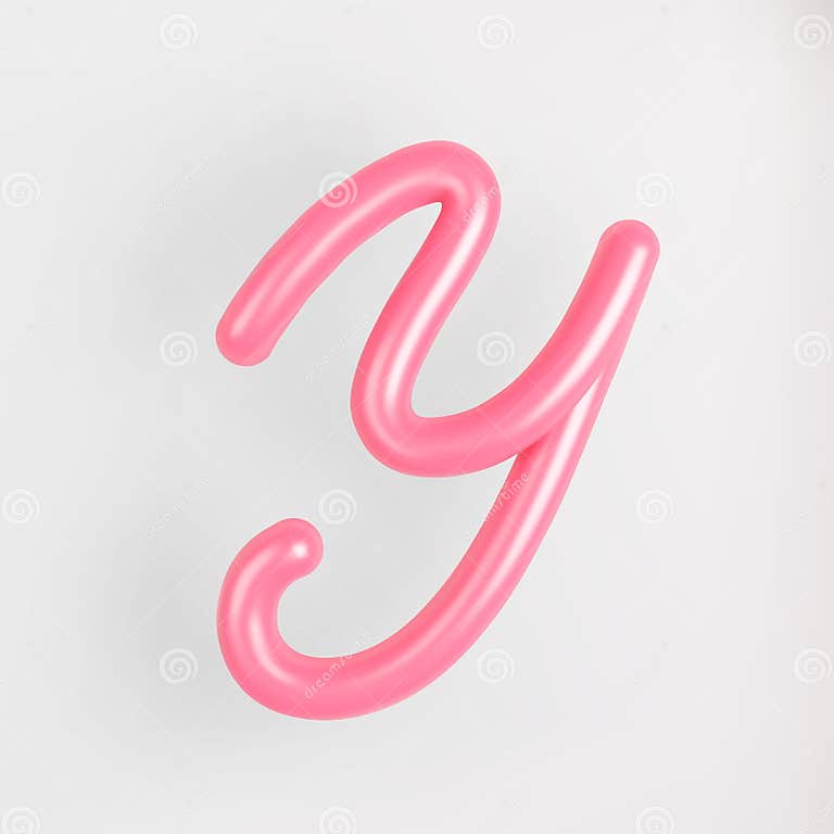 3D Pink Script Uppercase Letter Y on Light Background. Cute Cursive ...