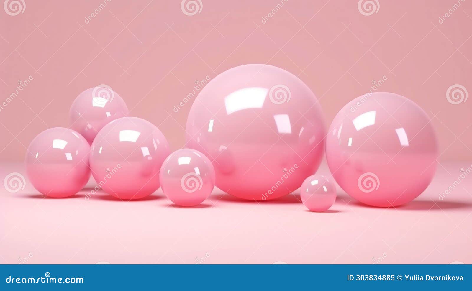 3D Pink Spheres of Different Sizes and Transparency. Pastel Colour ...