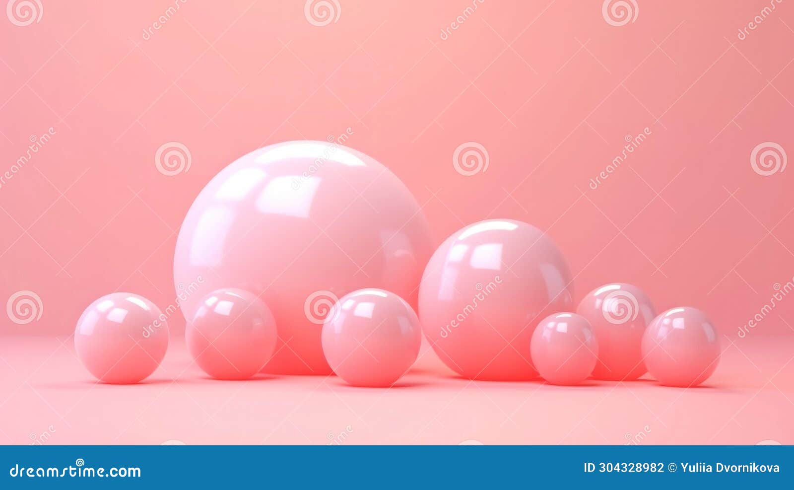 3D Pink Spheres of Different Sizes and Transparency. Pastel Colour ...