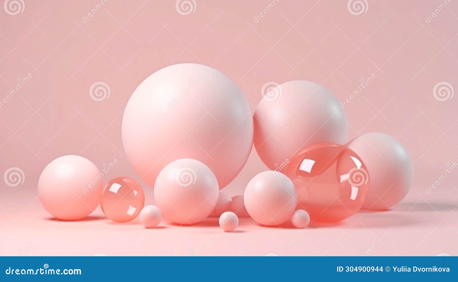 3D Pink Spheres of Different Sizes and Transparency. Pastel Colour ...