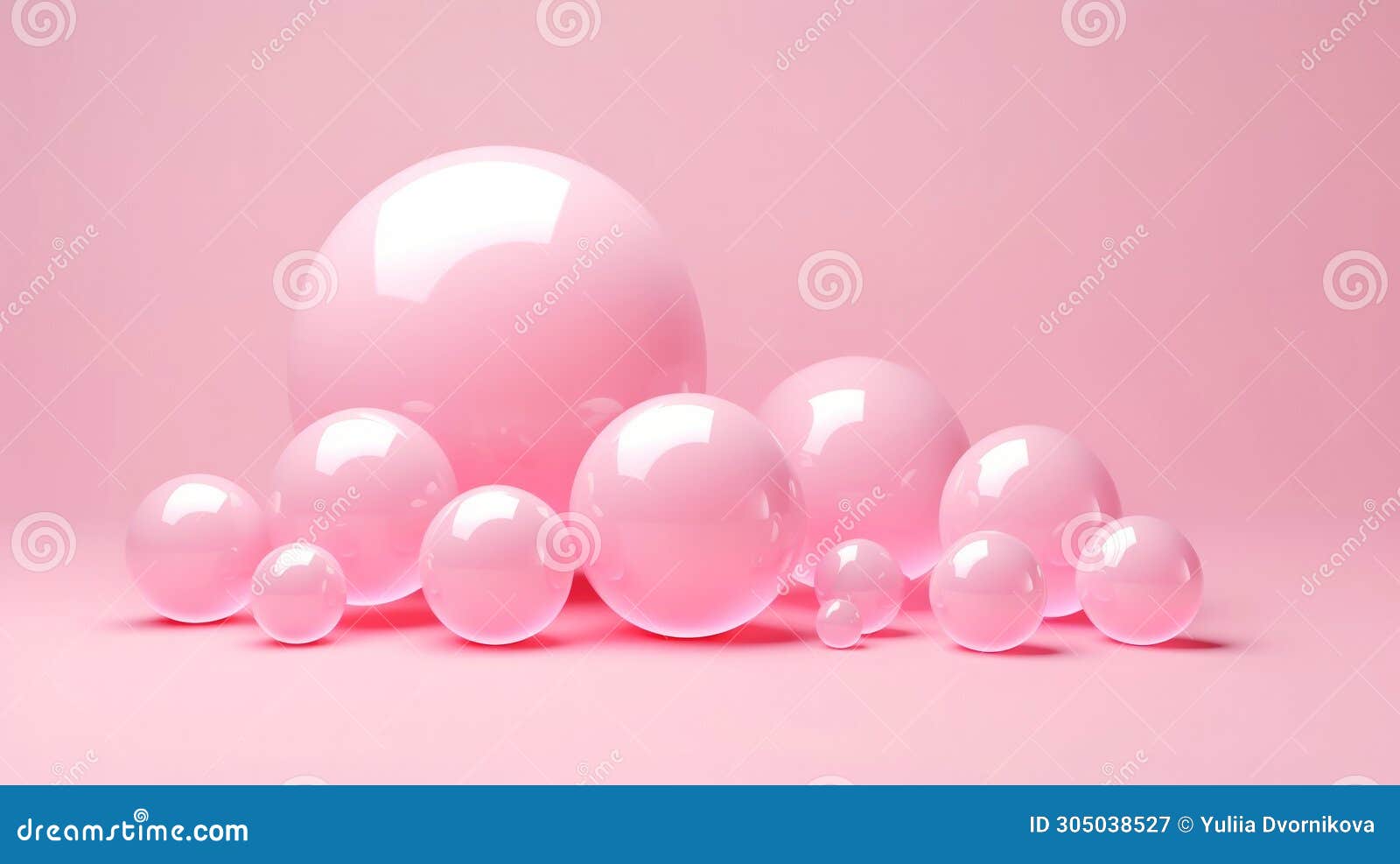 3D Pink Spheres of Different Sizes and Transparency. Pastel Colour ...