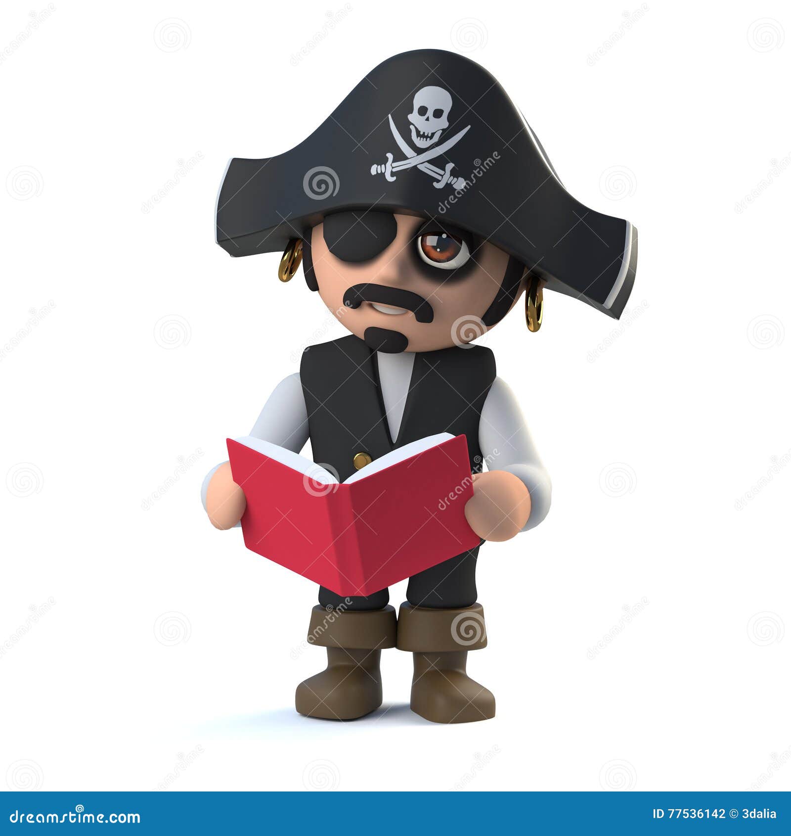 3d Pirate Captain is Reading a Book Stock Illustration - Illustration ...