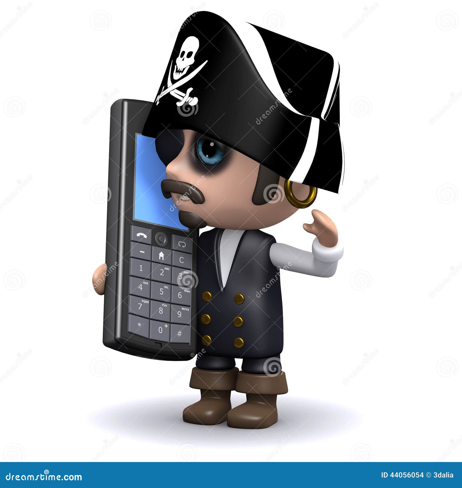 3d Pirate Chats on a Cell Phone Stock Illustration - Illustration of ...