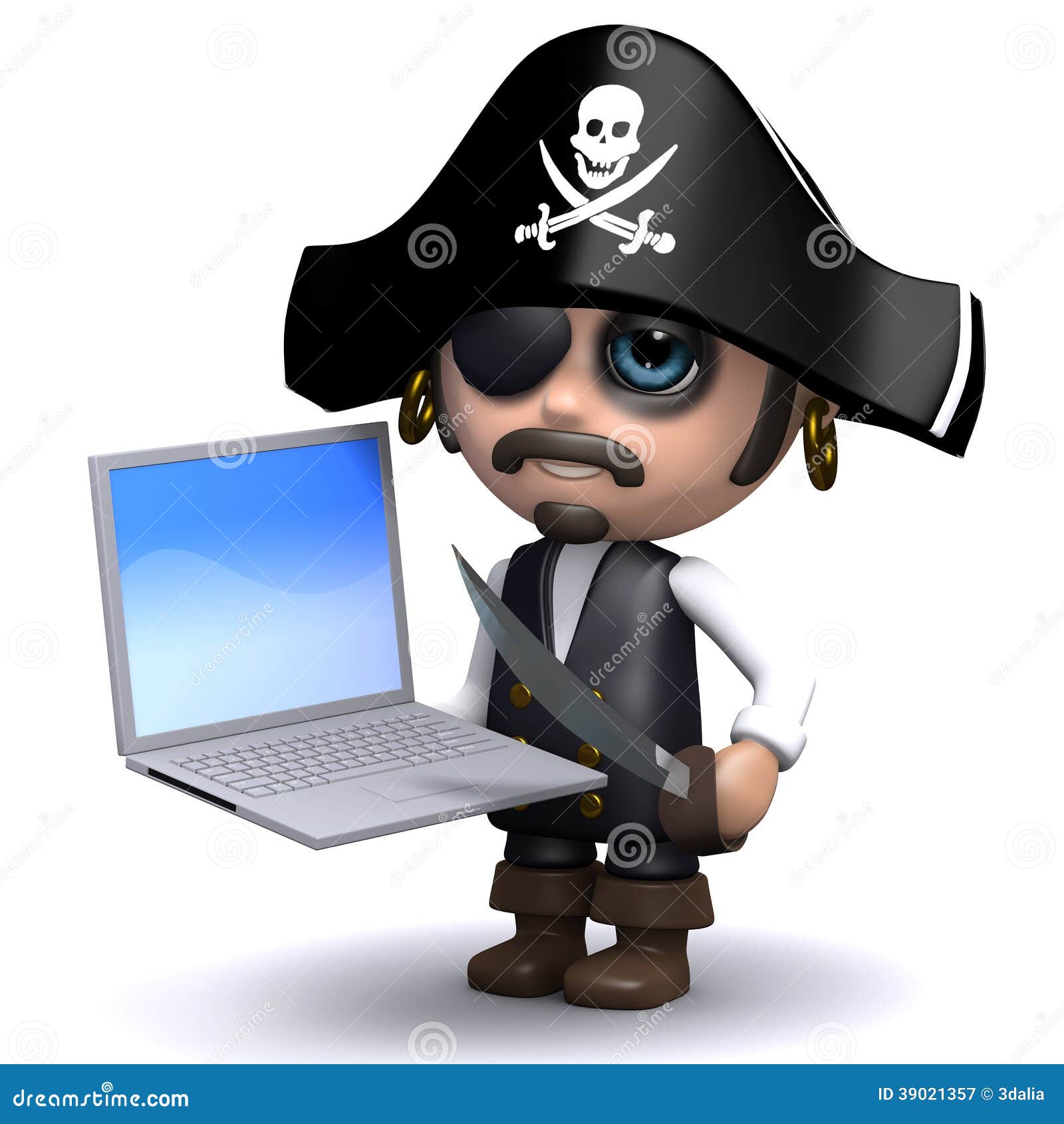 Web Pirate With Laptop. ?opyright Infringement Concept. Flat Design ...