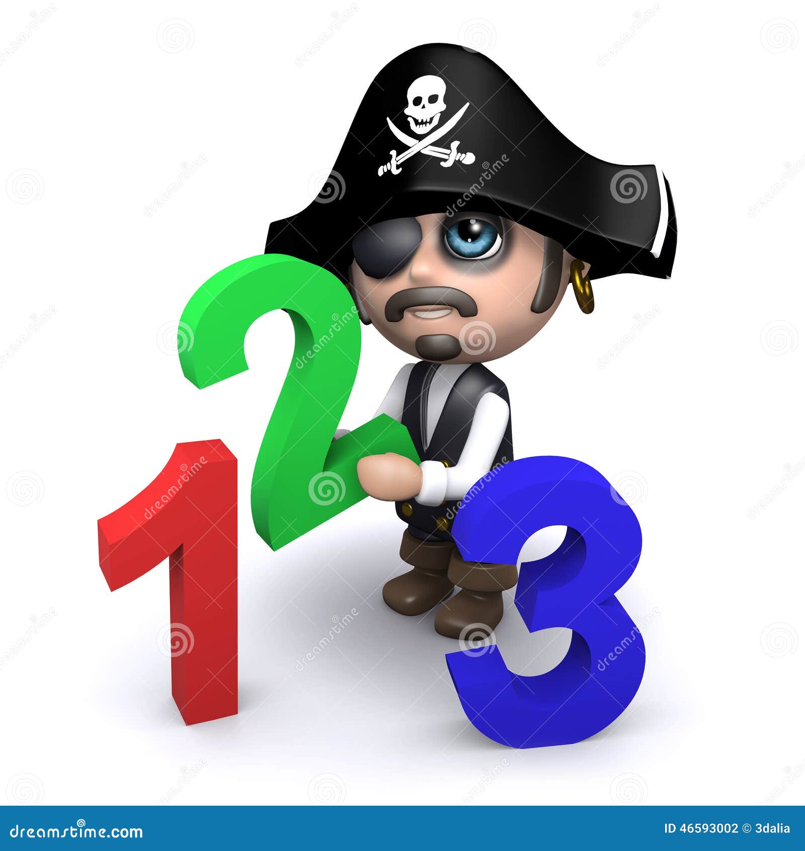 3d Pirate Learns How To Count Stock Illustration - Illustration of ...