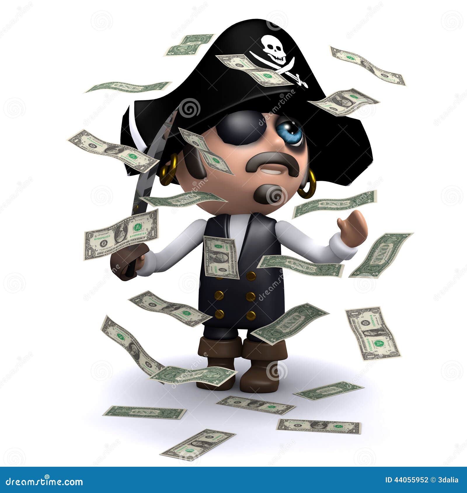 3d Pirate in a Windfall of Cash Stock Illustration - Illustration of ...