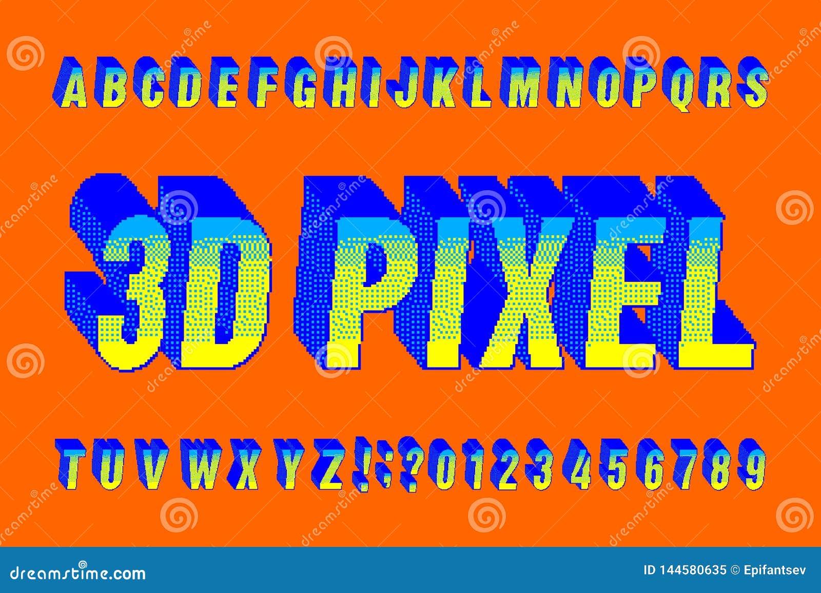 3D Pixel Alphabet Font. Digital Pixel Letters and Numbers Stock Vector ...