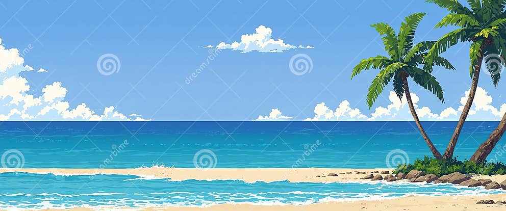 2d Pixel Art of Beach with Blue Sky, Game Art, 16 Bits, 32 Bits. Stock ...