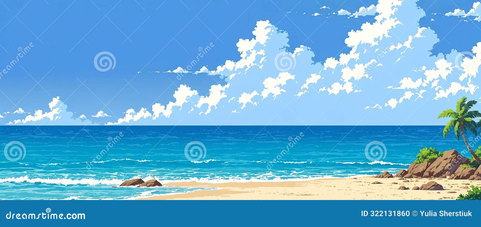 2d Pixel Art of Beach with Blue Sky, Game Art, 16 Bits, 32 Bits. Stock ...
