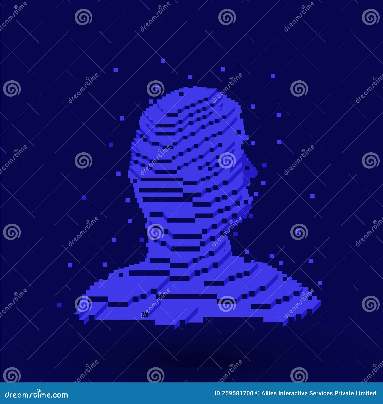 3D Pixel Art Human Head Against Blue Stock Illustration - Illustration ...