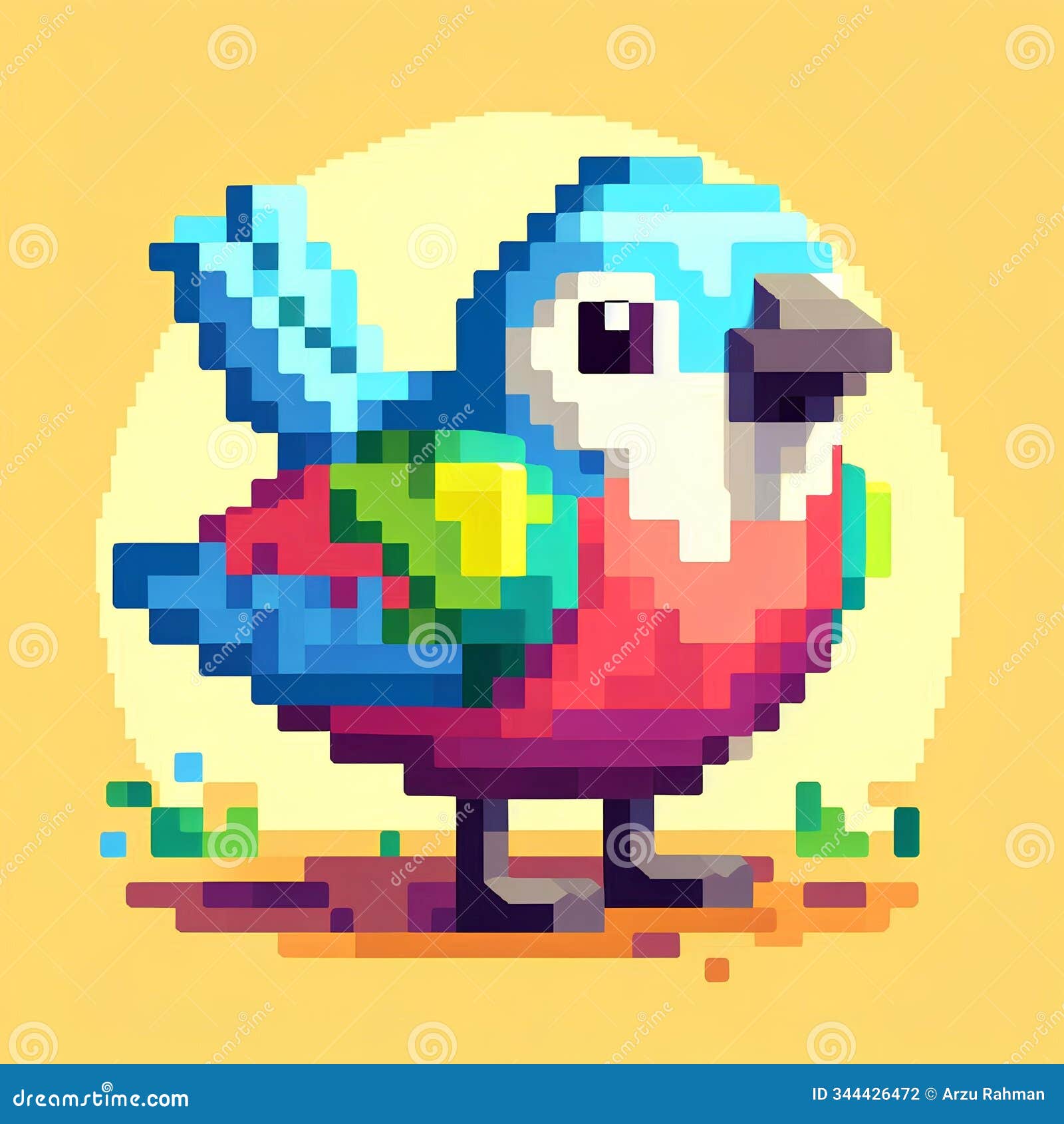 A 3D Pixel Art Version of a Bird, Rendered As a Voxel-based Model in a ...