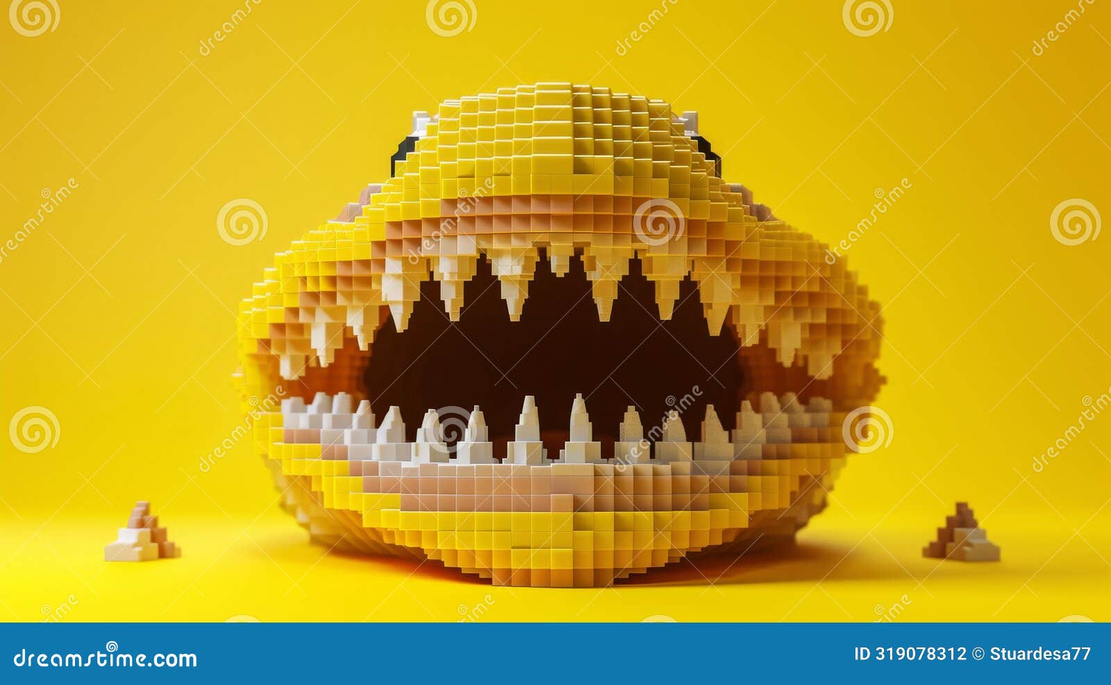 3D Pixel Art of a Yellow Monster Mouth Stock Illustration ...