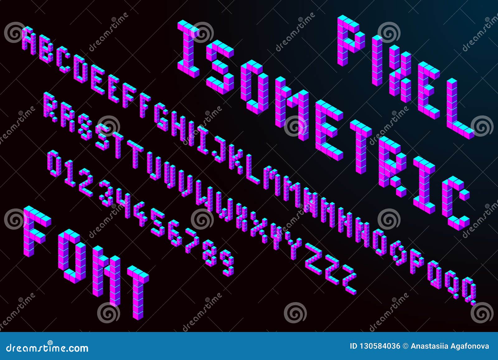 3d pixel isometric font stock vector. Illustration of horizontal ...