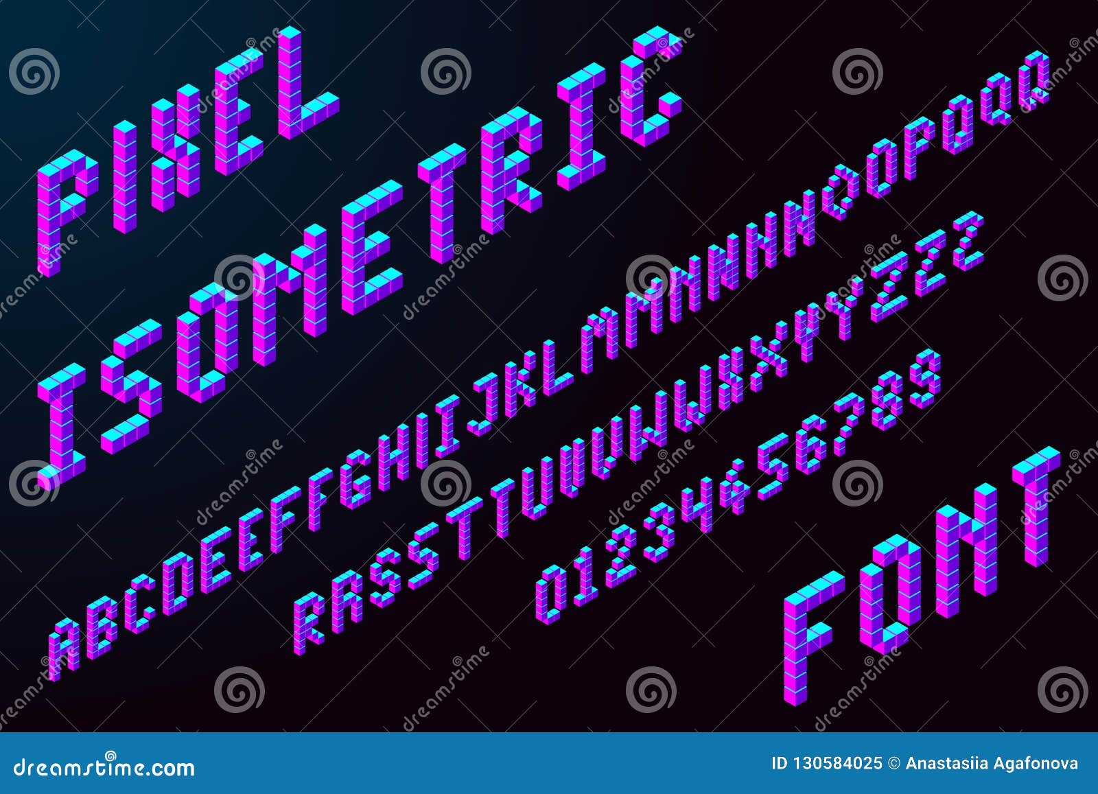 3d pixel isometric font stock vector. Illustration of brick - 130584025