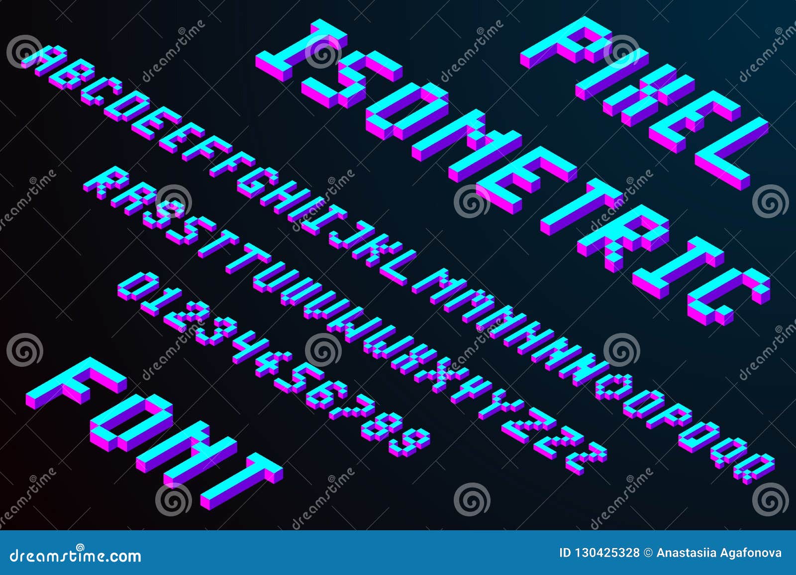 3d pixel isometric font stock vector. Illustration of number - 130425328