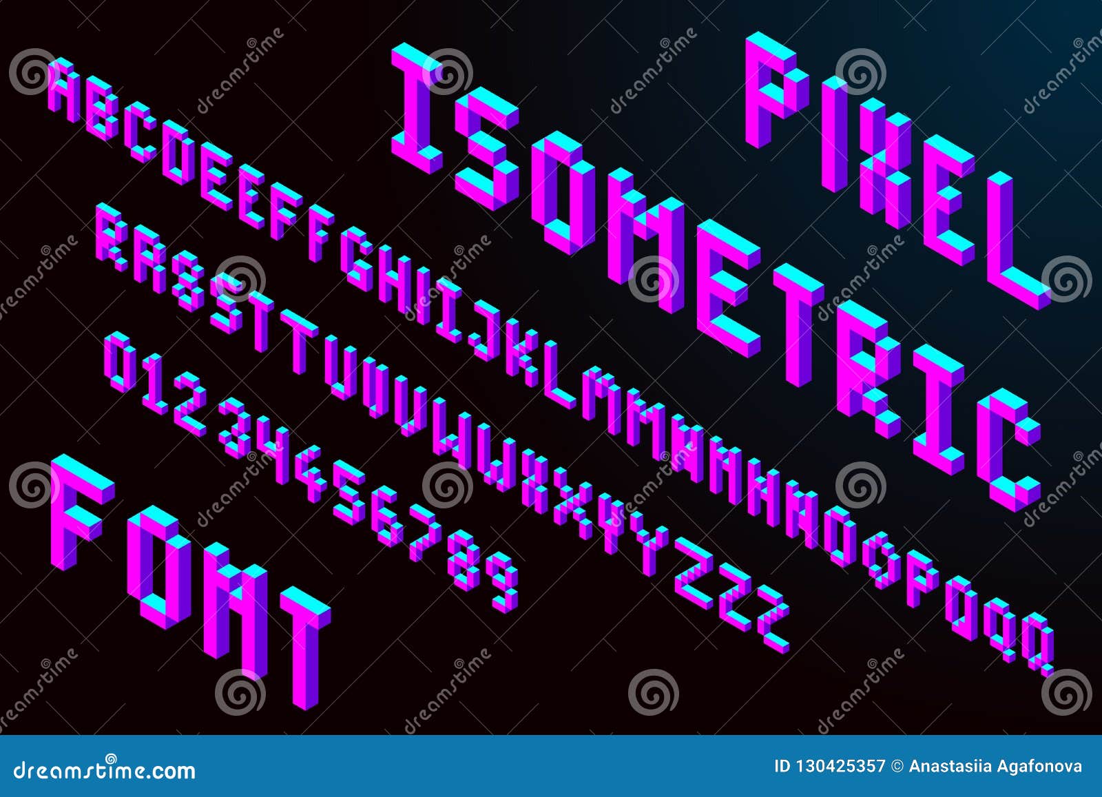3d pixel isometric font stock vector. Illustration of number - 130425357