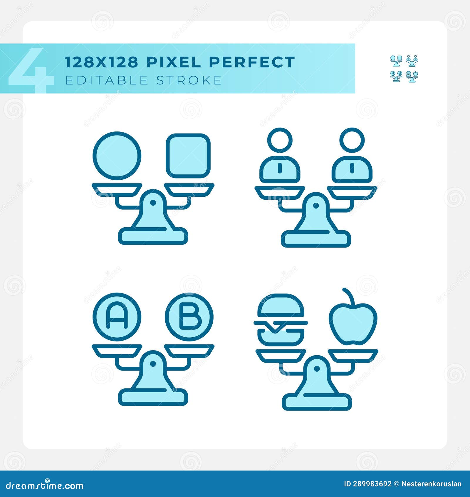 2D Pixel Perfect Blue Comparisons Icons Stock Illustration ...