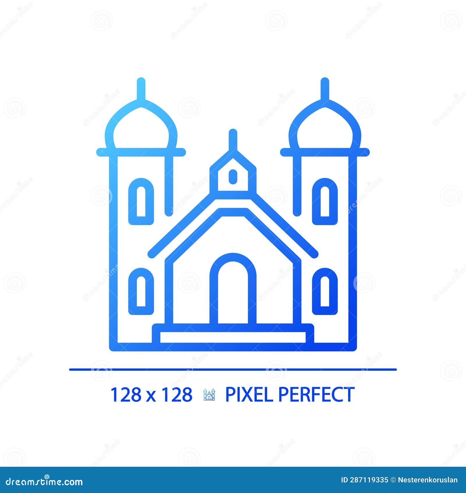 2D Blue Gradient Thin Line Religious Building Icon Stock Vector ...