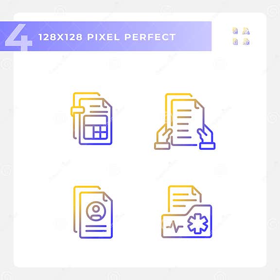 2D Pixel Perfect Document Icons Set Stock Vector - Illustration of ...