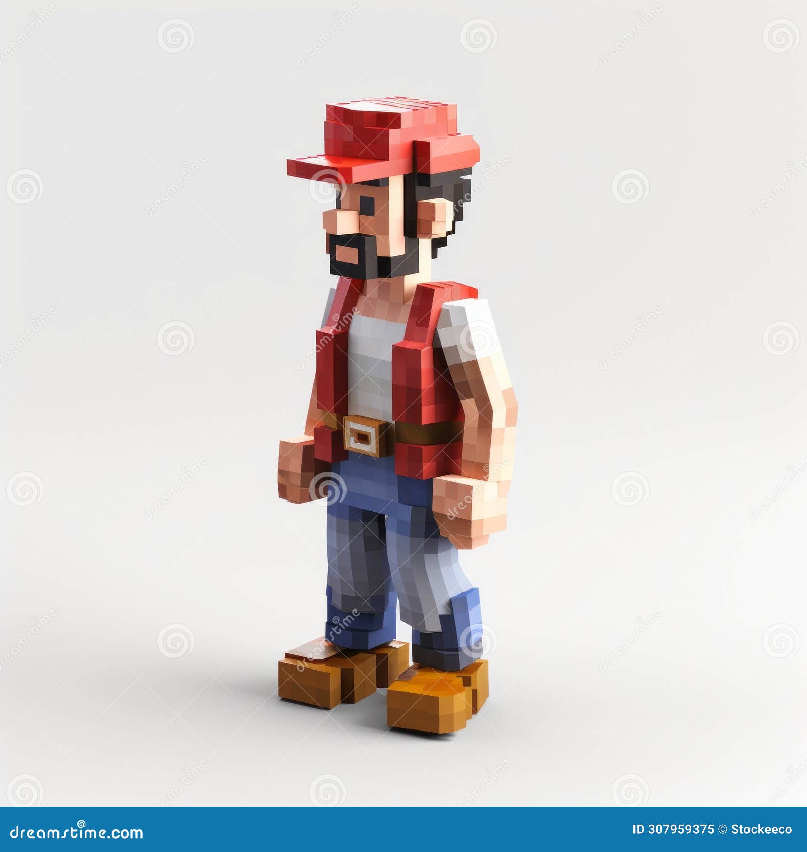 3d Pixel Portrait of Mario: Distinctive Character Design in Red Jacket ...