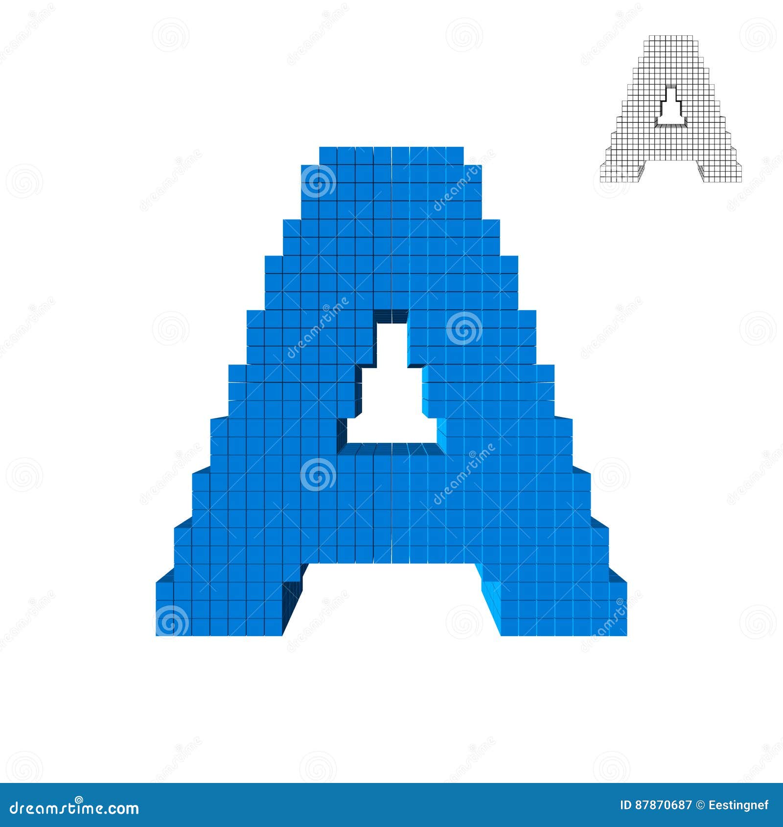 3d Pixelated Capital Letter a. 3d Vector Illustration. Front Vi Stock ...