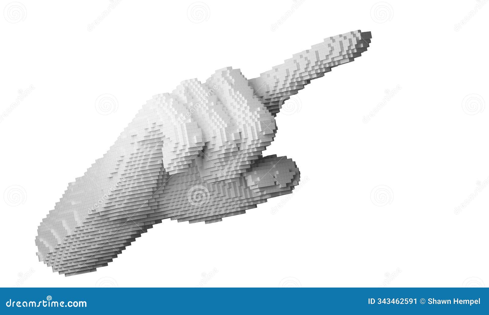 3D Pixelized Voxel Human Hand Pointing Isolated On White Background ...