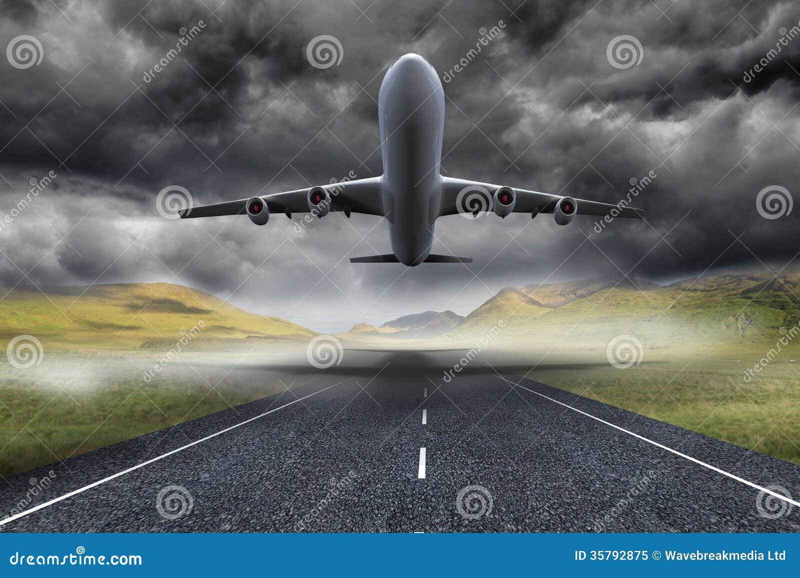3D Plane Taking Off Over Street Royalty-Free Stock Image ...