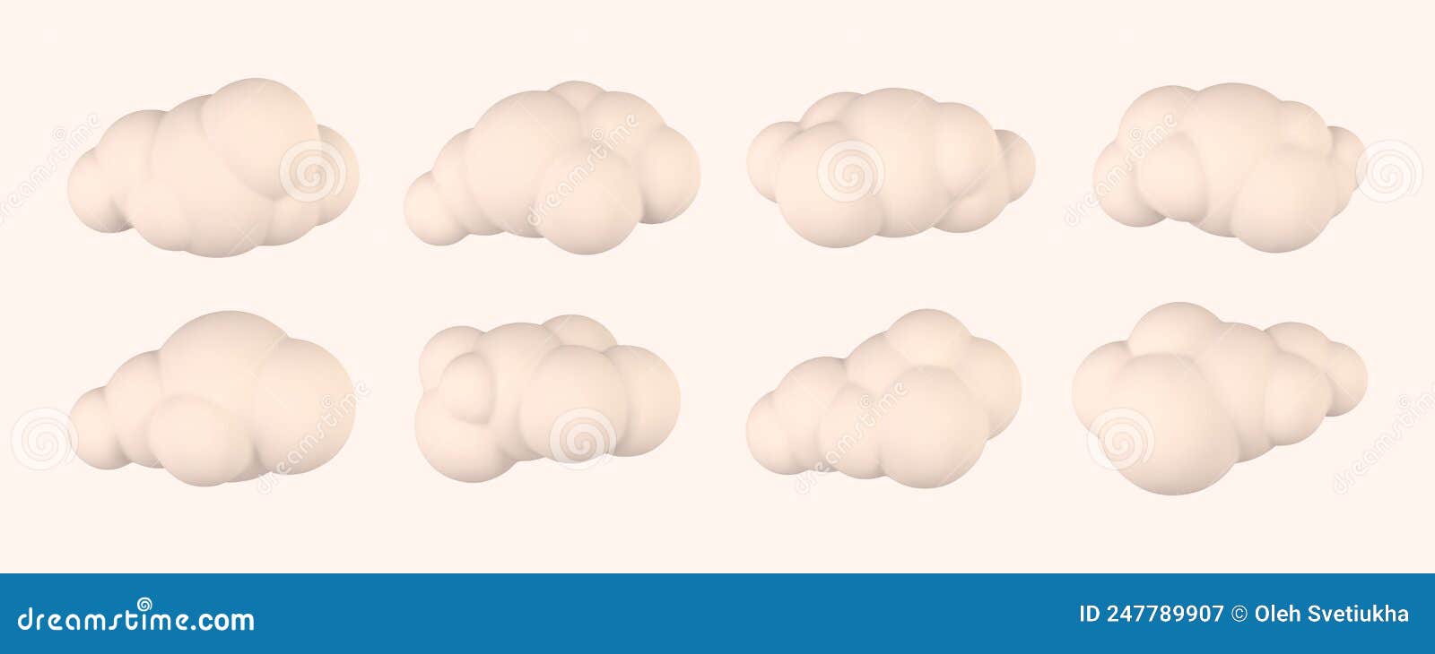 3d Plastic Clouds. Set of Round Cartoon Fluffy Clouds Isolated on a ...