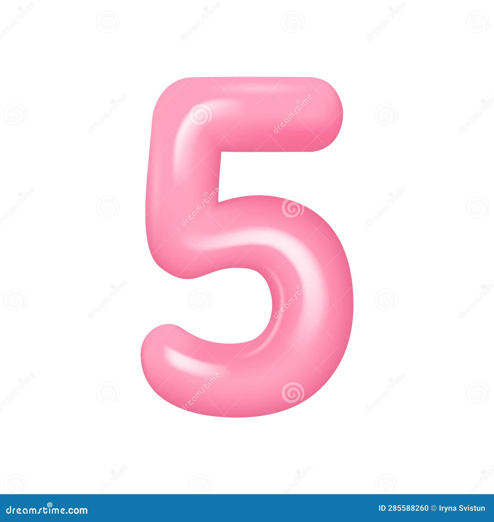 3d Plastic Pink Numbers 5 with Highlights. Realistic Volume Rendering ...