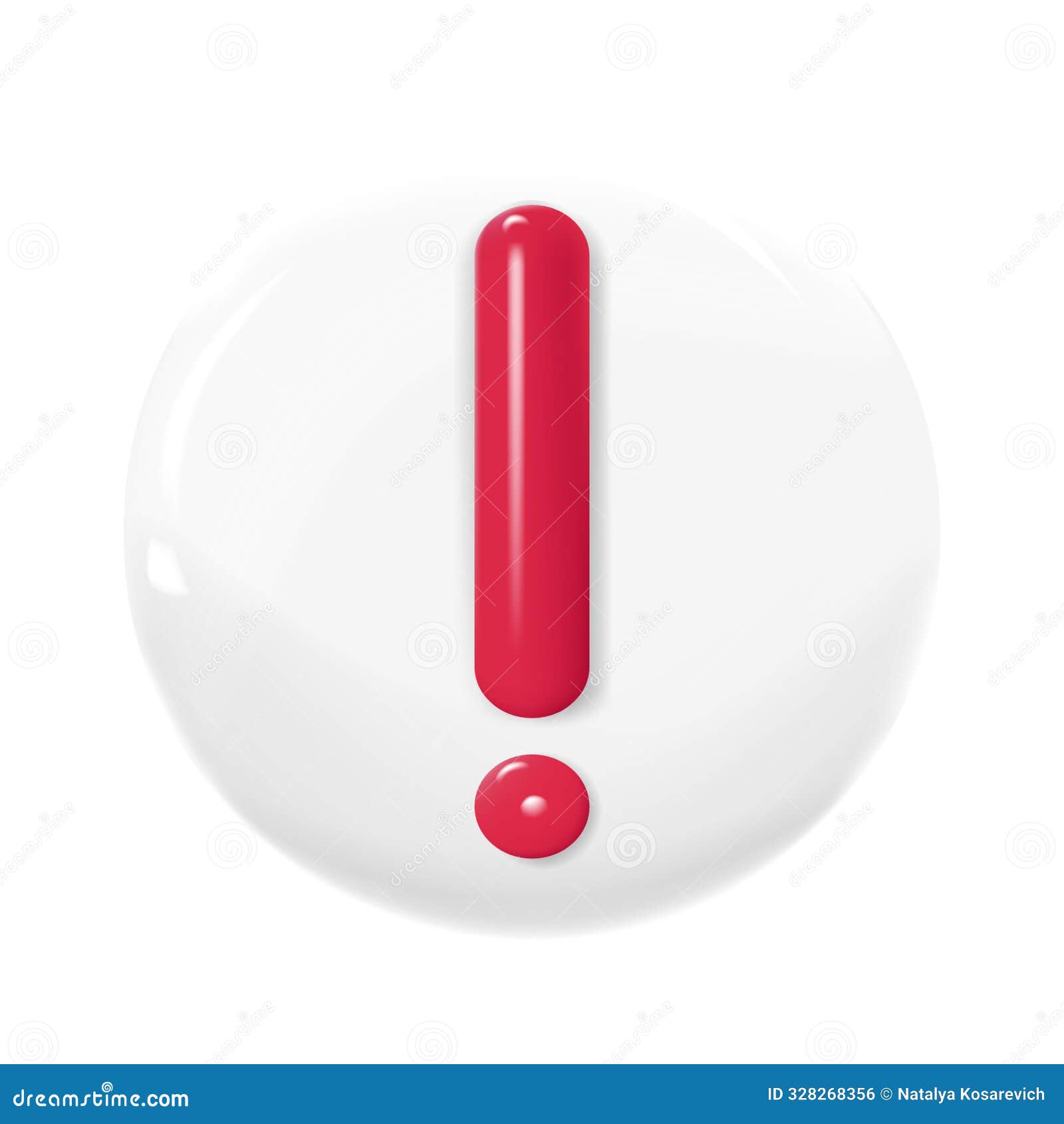 3D Plastic Red Exclamation Mark on White Circular Background. Attention ...