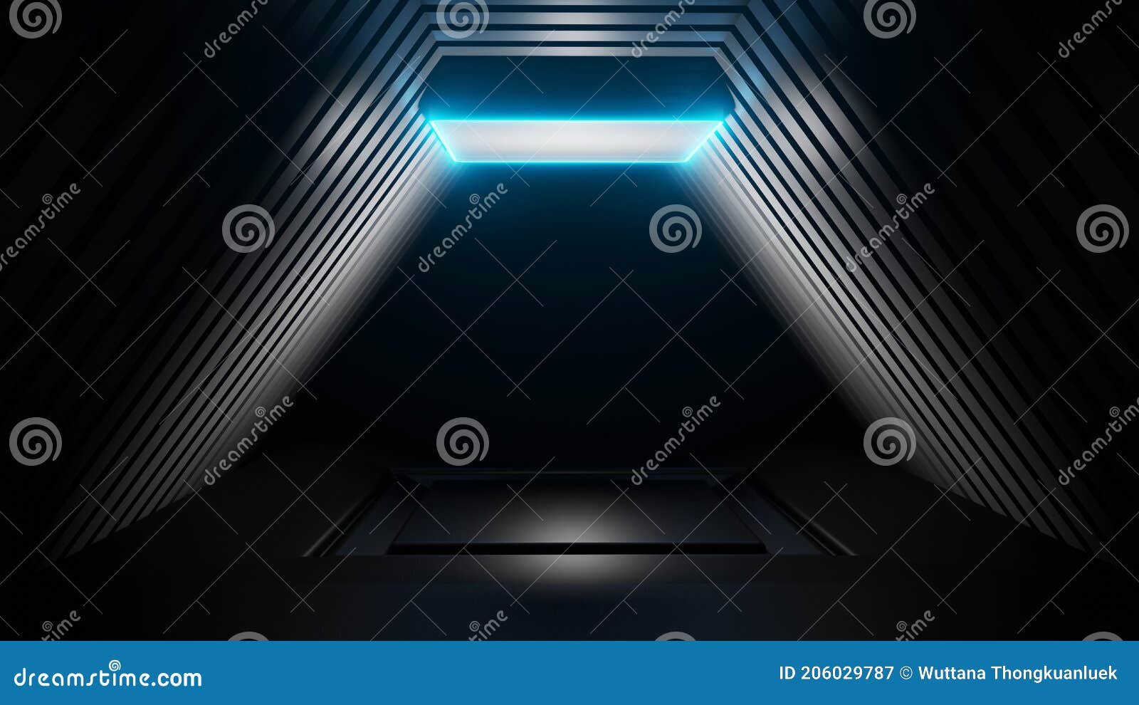 3D Platform Renderings Abstract Background Image Black Room Blue Lights ...