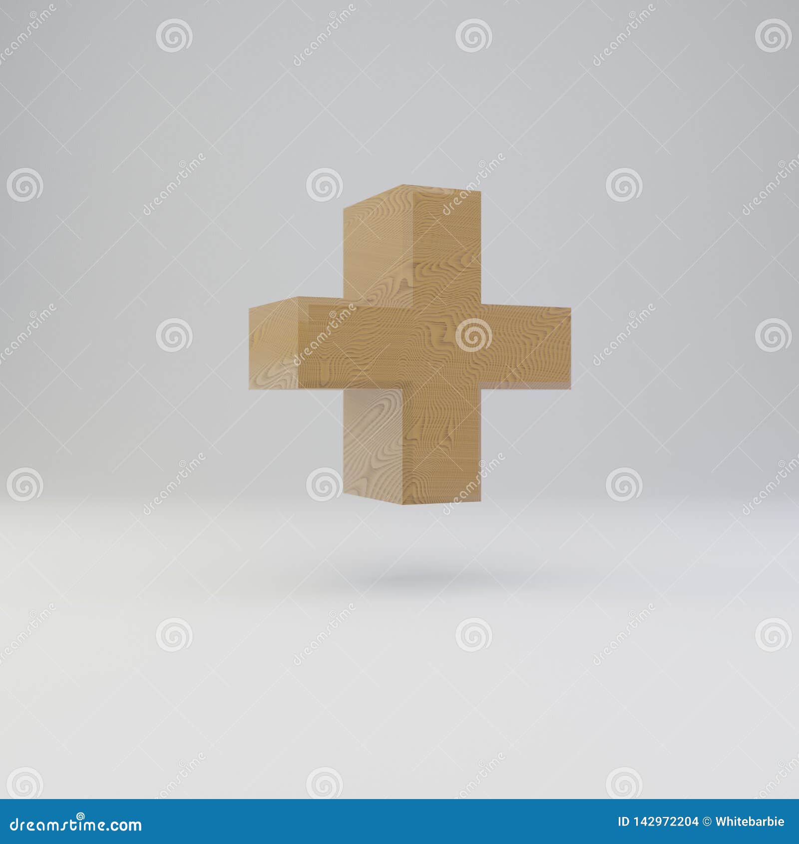 3D Plus Symbol. Wooden Font Isolated on White Background Stock ...