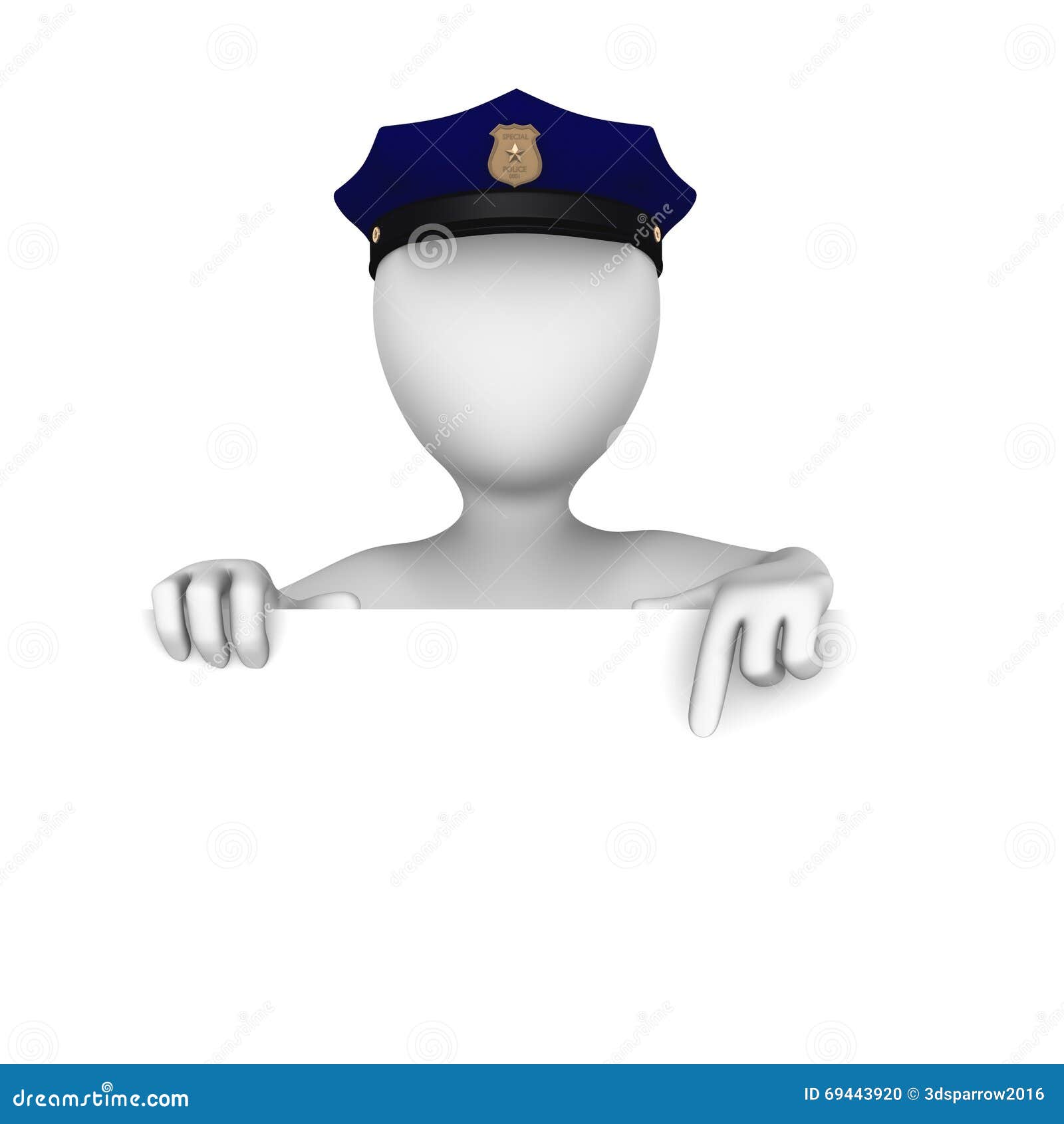 3d Policeman Pointing Finger To Blank Billboard Stock Illustration ...