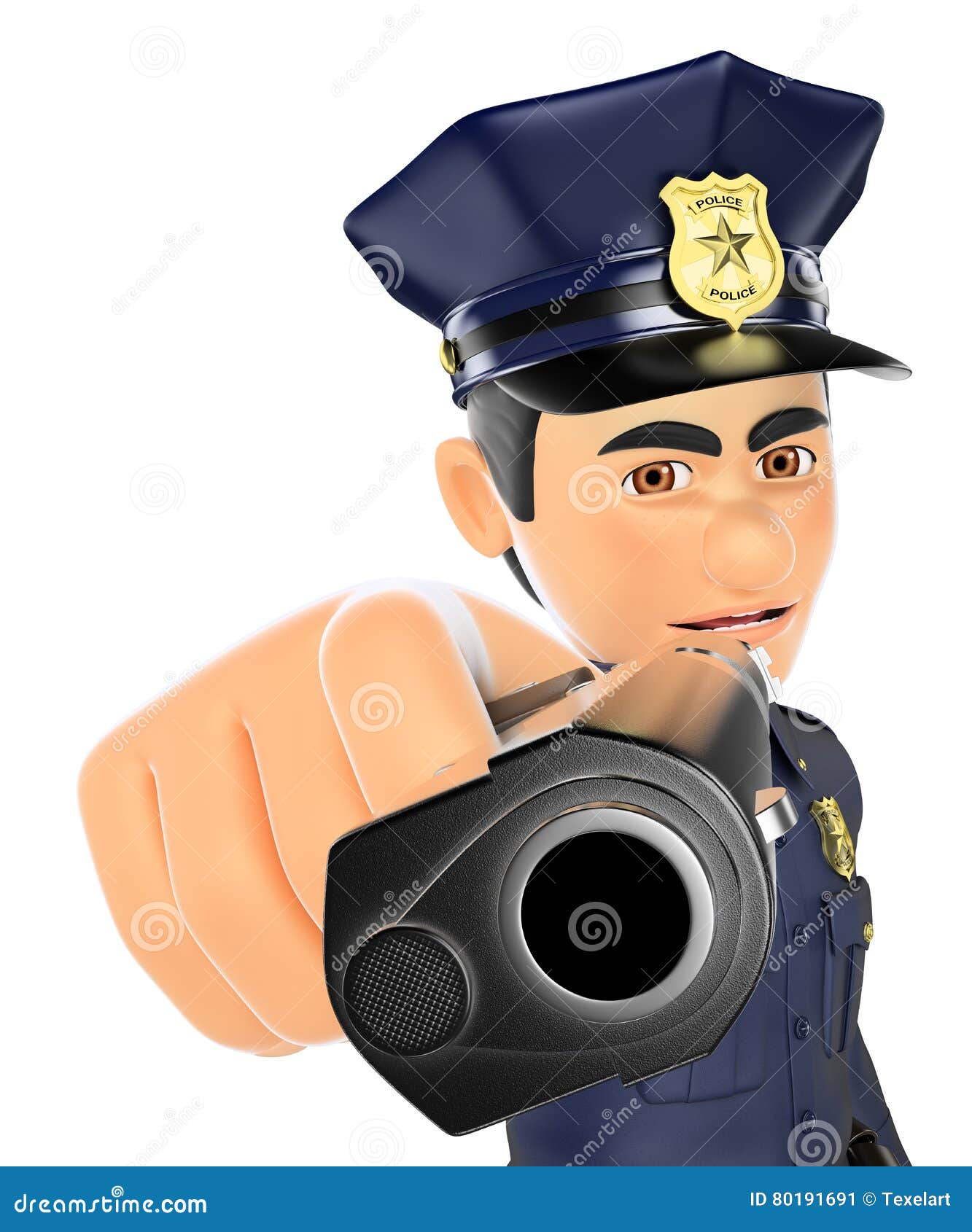3D Policeman Pointing A Gun In Front Royalty-Free Cartoon ...