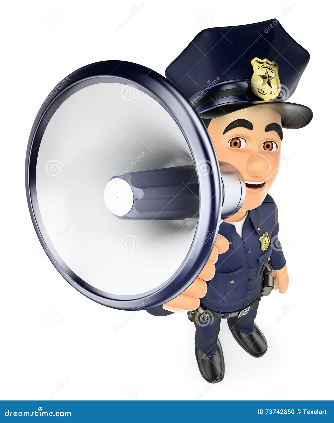 3D Policeman Talking on a Megaphone Stock Illustration - Illustration ...